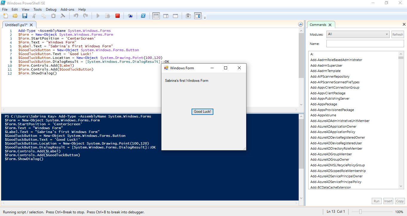 PowerShell with Windows Forms – Sabrina Kay's Blog